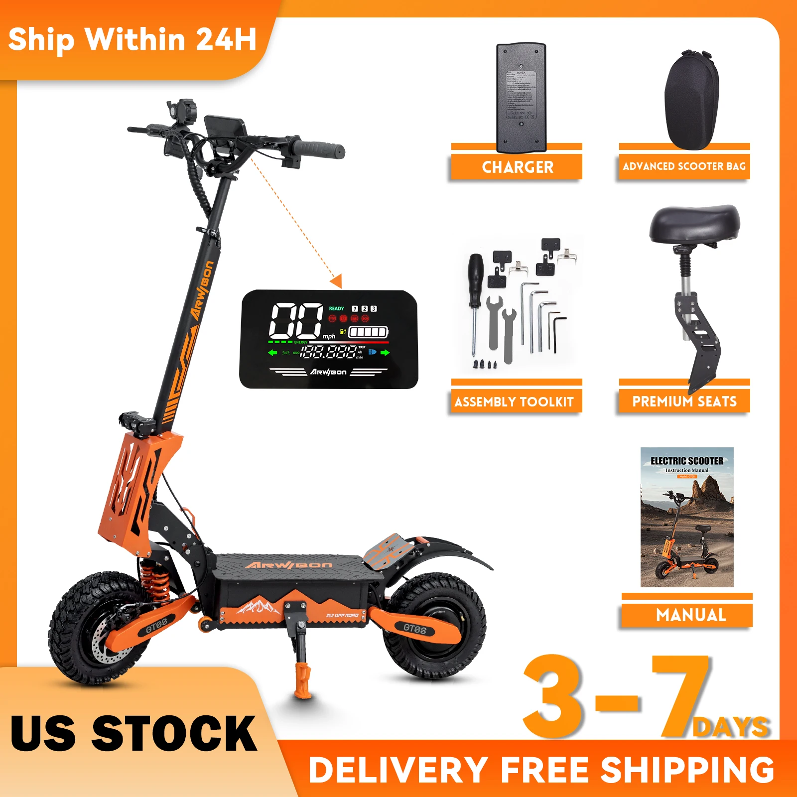 Arwibon-Adult-Electric-Scooter-Dual-Motor-5600W-Top-Speed-50MPH-60V27AH ...