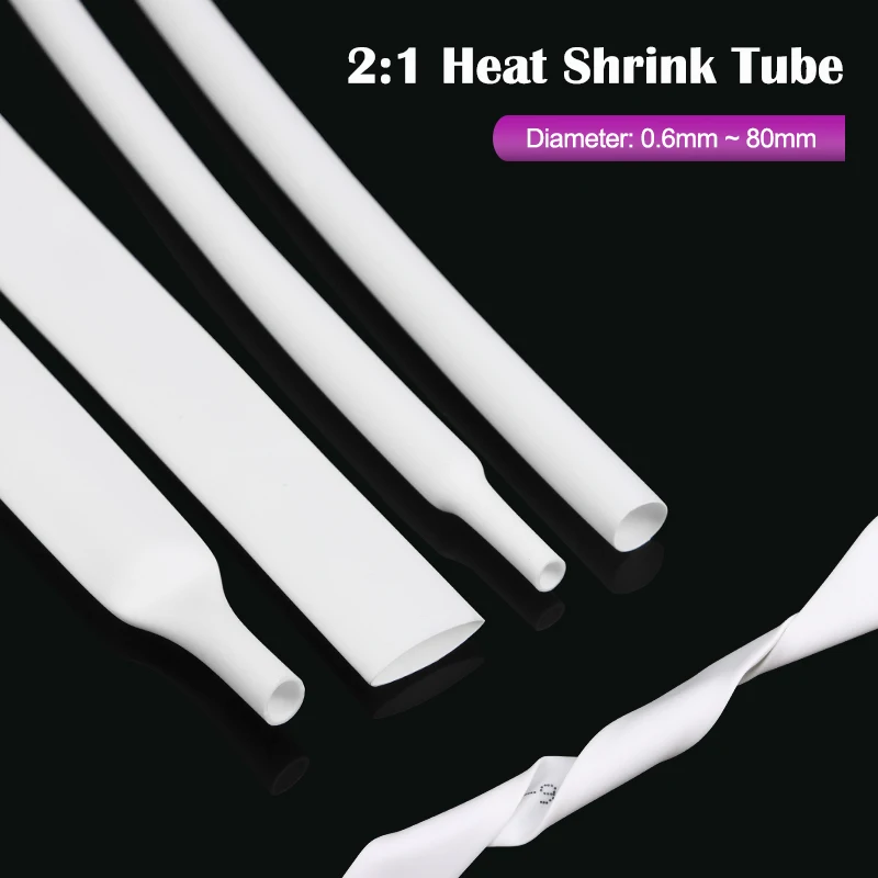 1-25M 화이트 2:1 열수축 튜브 직경 0.6mm ~ 80mm 폴리올레핀 PE DIY 케이블 수리용 수축 튜브 케이스 슬리브 ...