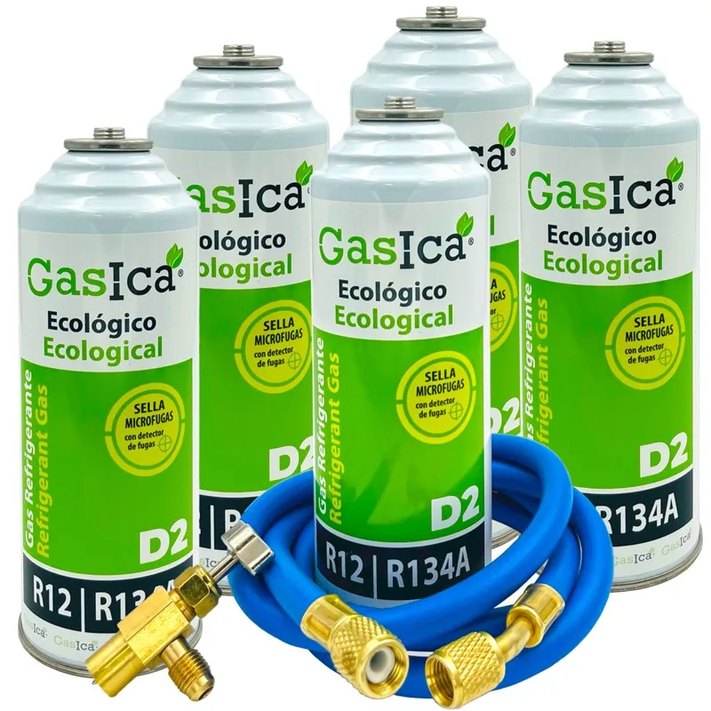 Pack 5 bottles GASICA refrigerant gas D2 - R12-R134a + 1/4 charging ...