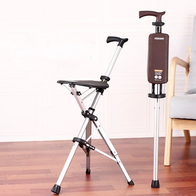 1Pc Elderly Anti-Skid Walking Stick Chair Seatable Foldable Portable ...