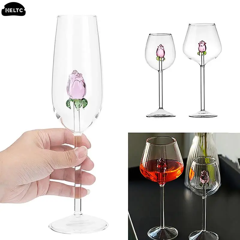1*Rose Cocktail Glass Creative 3D Pink Glass Rose Built-in Wine Glass ...