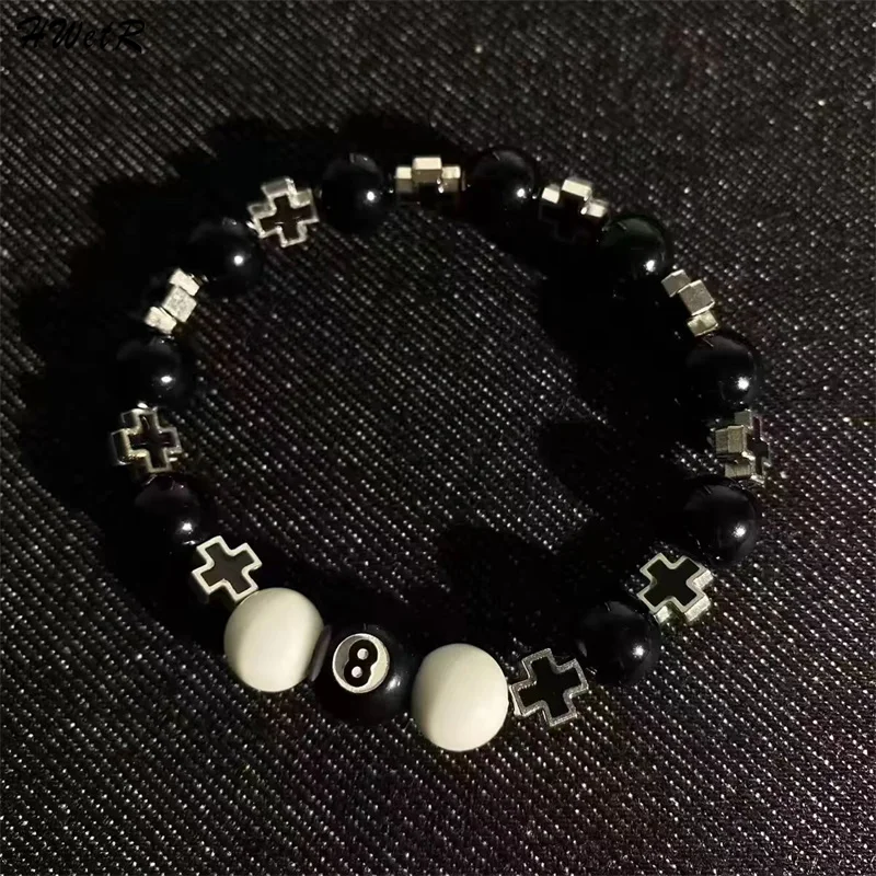 Pulsera-Retro-de-billar-negro-para-hombre-brazalete-de-ocho-cruces ...