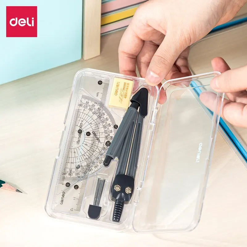 Deli-7pcs-set-Drafting-Set-Transparent-Durable-Drawing-Math-Geometry ...