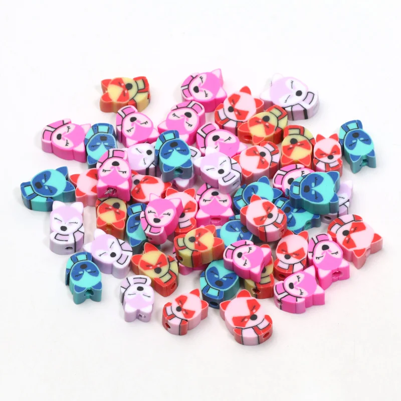 20pcs Colored Cartoon Animal Fox Polymer Clay Spacer Beads Charms Clay ...