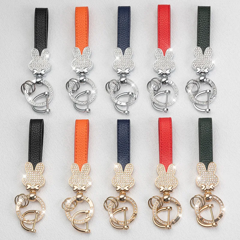 Fashion Exquisite Crystal Car Keychains Pendant Cute Anime PU Leather ...