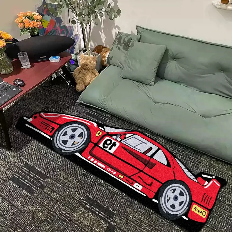 VIKAMA Irregular Red Racing Car Rug Soft and Comfortable Bedside Rug ...