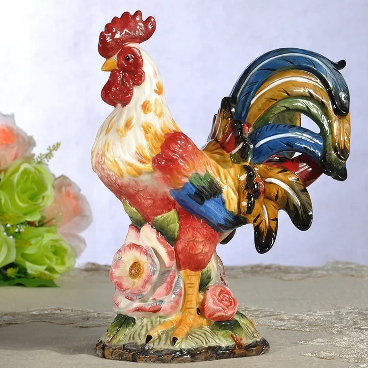 Ceramic-Rooster-Figurine-with-Rose-Flowers-Perfect-Housewarming-Gift-in ...