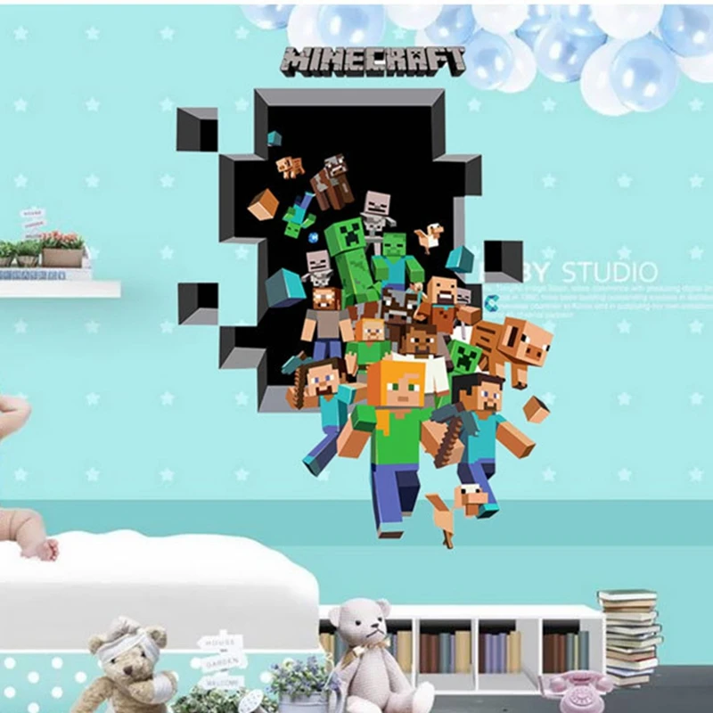 Gran-oferta-de-pegatinas-de-pared-3D-Minecraft-calcoman-as-con-patr-n ...