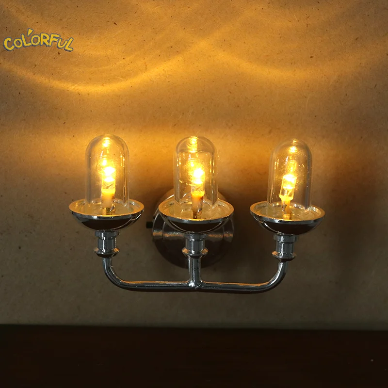 1-12-Dollhouse-Mini-3-head-Silver-Wall-Light-LED-Light-Wall-Lamp-Doll ...