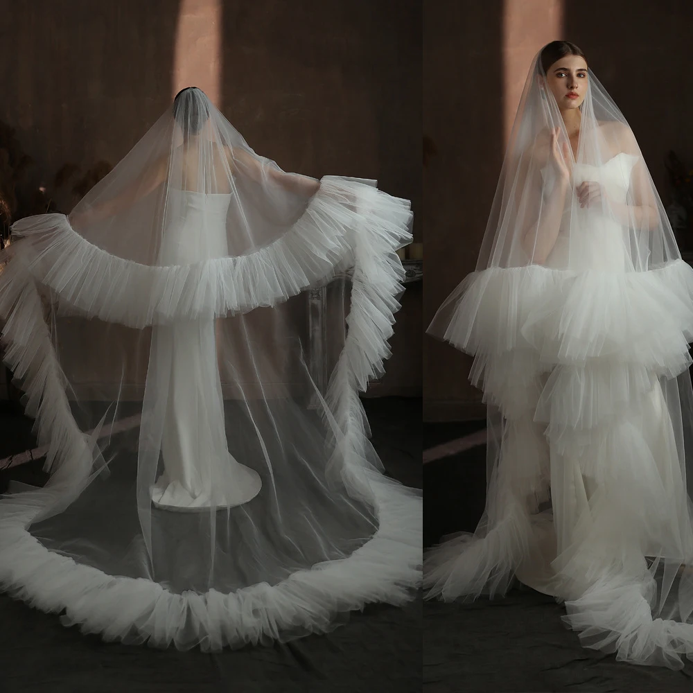 Two-Layer-Wedding-Veil-Ruffled-Edge-Tulle-Bridal-Veil-With-Comb-Fluffy ...