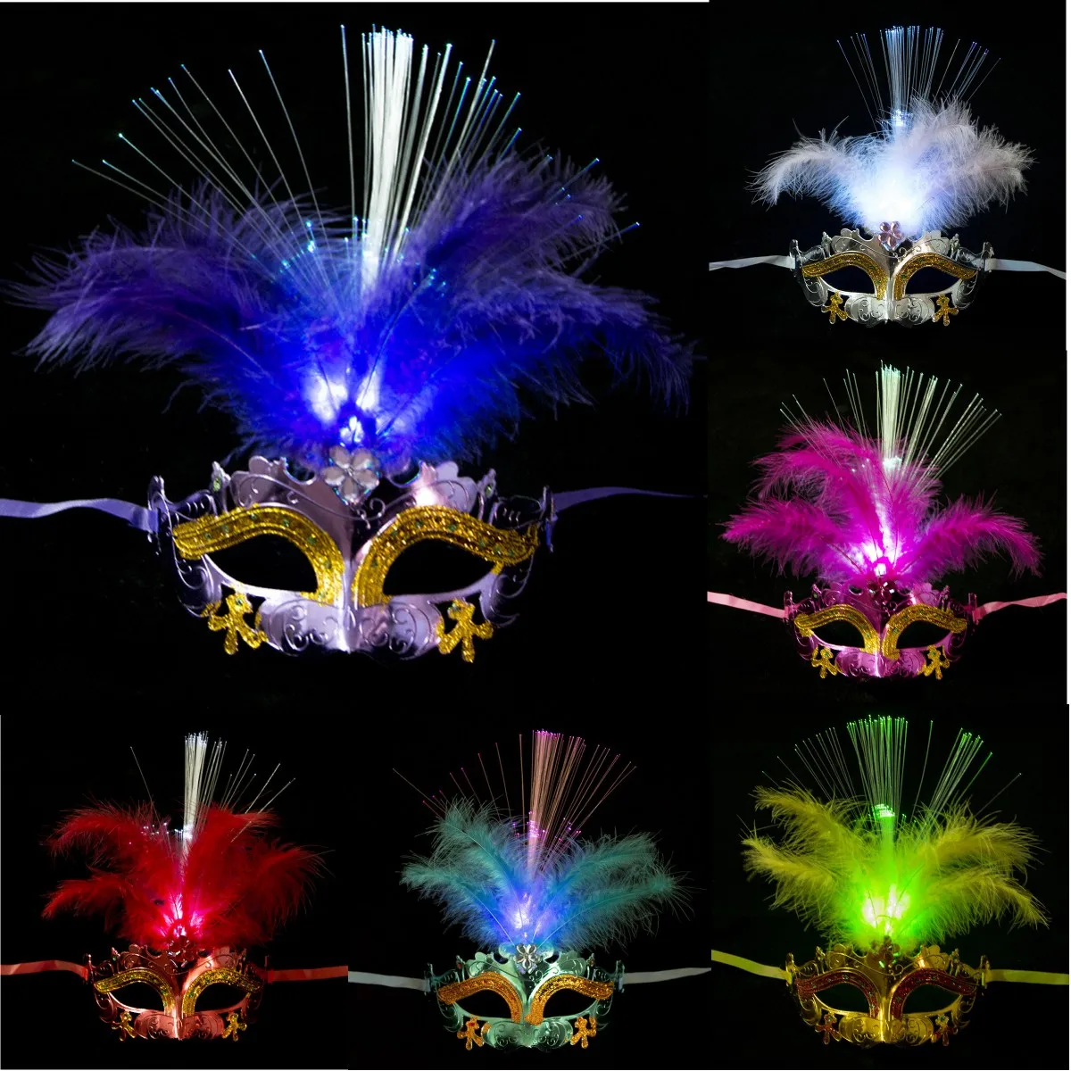 Venetian-Venice-Glowing-Feather-LED-Masks-Woman-Fancy-Dance-Party-Eye ...