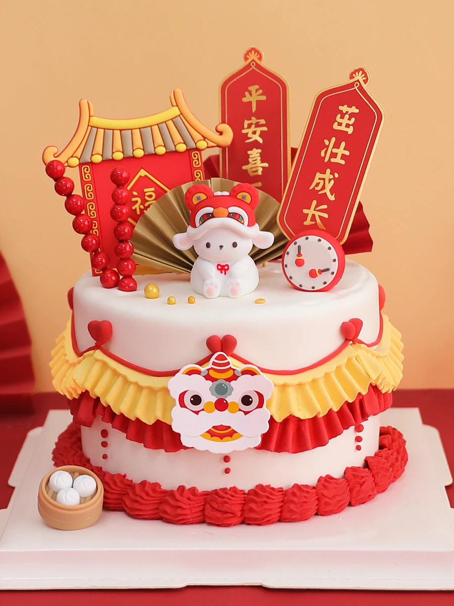 Chinese-Full-Moon-Week-First-Birthday-Cake-Decoration-Ornaments-Rabbit ...