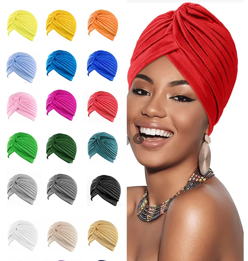 New Knotted Ruffle Turban Ladies Soft Headscarf Casual Bonnet Female ...