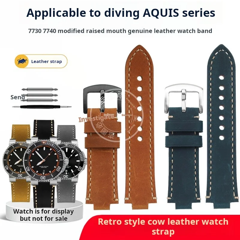 Genuine Leather Watchband For Oris Aquis 7330 7740 Watch Band Convex ...