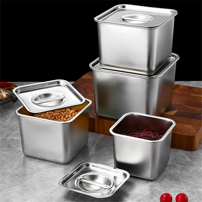 Square Stainless Steel Seasoning Box Condiment Storage Jar for Spices ...