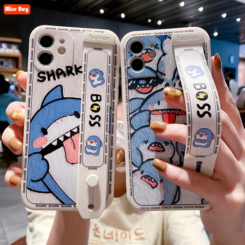 Shark Wrist Strap Phone Holder Liquid Silicone Case for Samsung galaxy ...