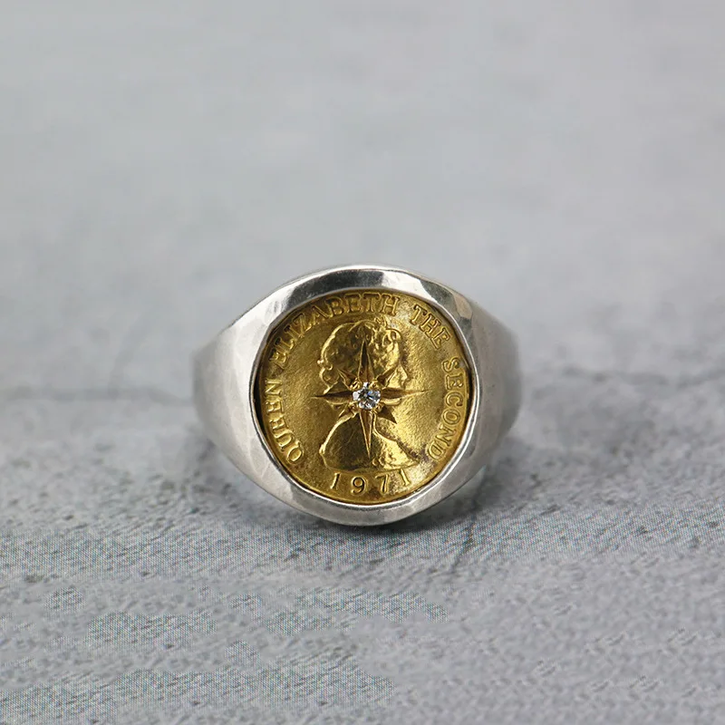 Creative Handmade Coin Open Ring Fashion Trend Elizabeth Brass Coin ...
