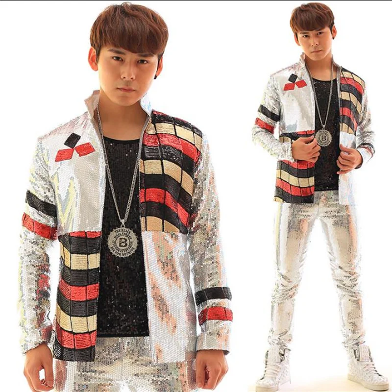 Terno masculino de prata 2020, jaqueta, roupa de palco, para os ...