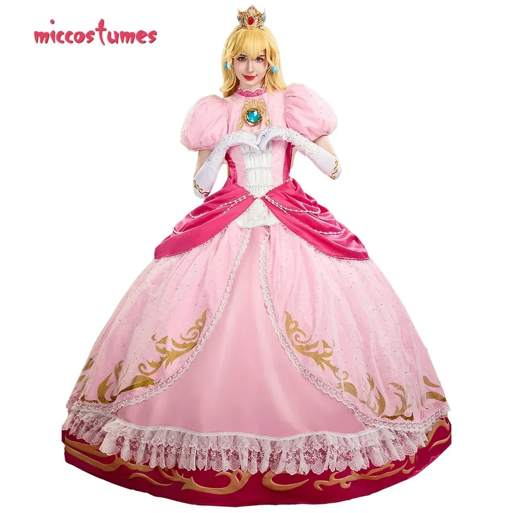 Miccostumes Women Peach Cosplay Costume Dress with Apron and Waist ...