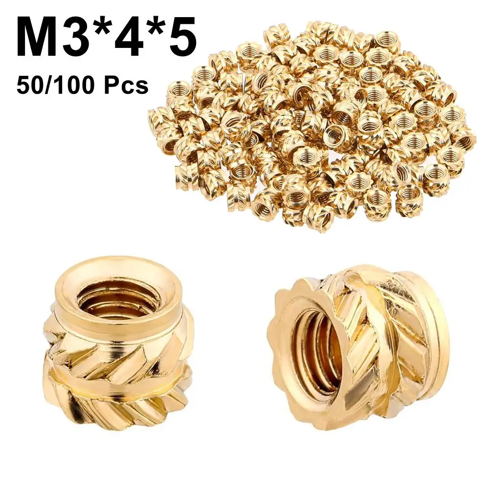 50/100 Pcs M3X4X5 Heat Insert Embedment Nut M3 Threaded Knurled Brass ...