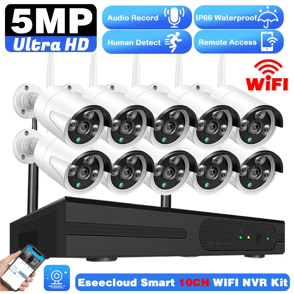 5MP HD Video WIFI Surveillance Cameras System With Wireless Wifi 10CH ...