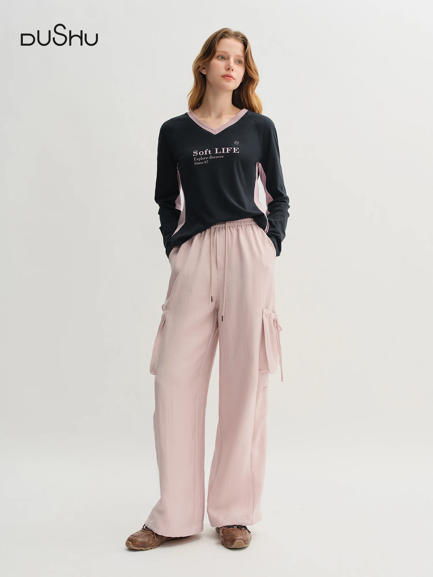 DUSHU Plus-Size High-Rise Pants and Tee Set 2025 Autumn New Versatile ...