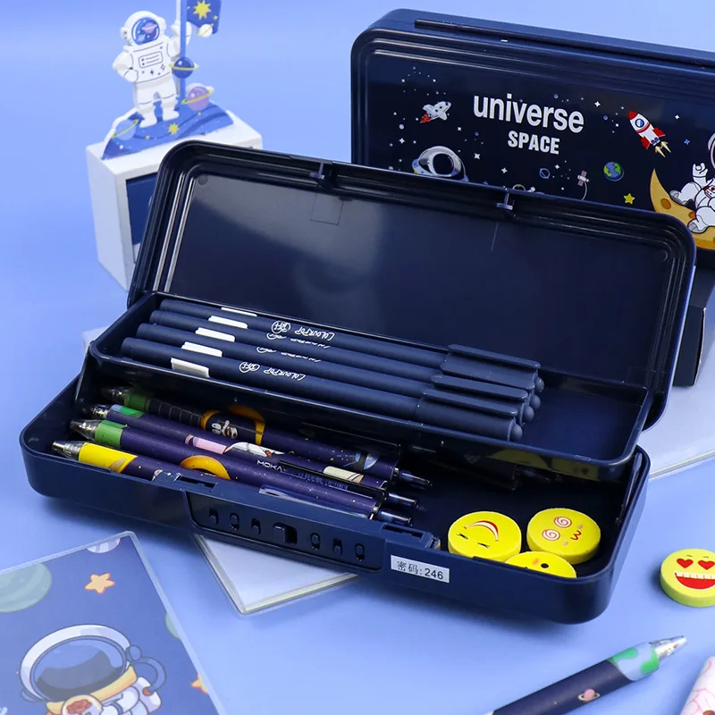 Double-layer-combination-lock-stationery-box-cute-space-astronaut ...