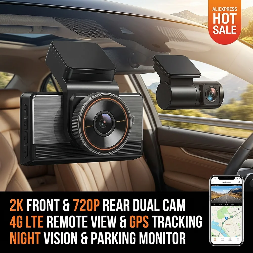 4G LTE Dash Cam with Remote Live View 2K Front and 720P Rear Camera ...