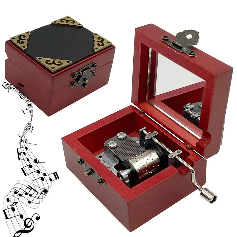 Classic-Red-Wooden-Handed-Music-Box-with-Mirror-Anime-Musical-Songs ...