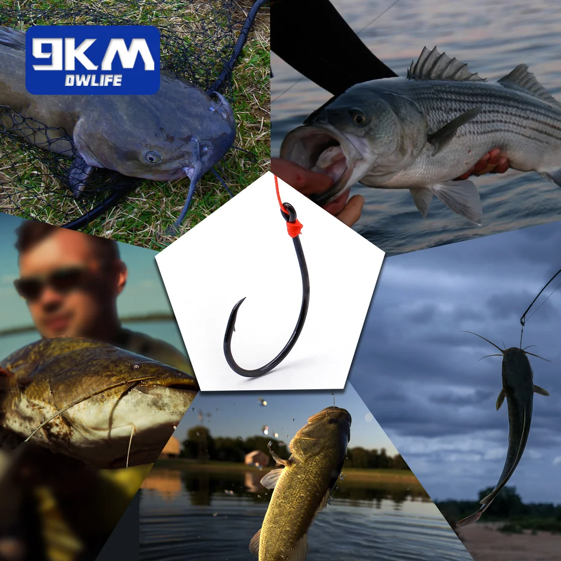 Inline Circle Fishing Hooks 25~100Pcs Wide Gap Non-Offset Circle Hooks ...