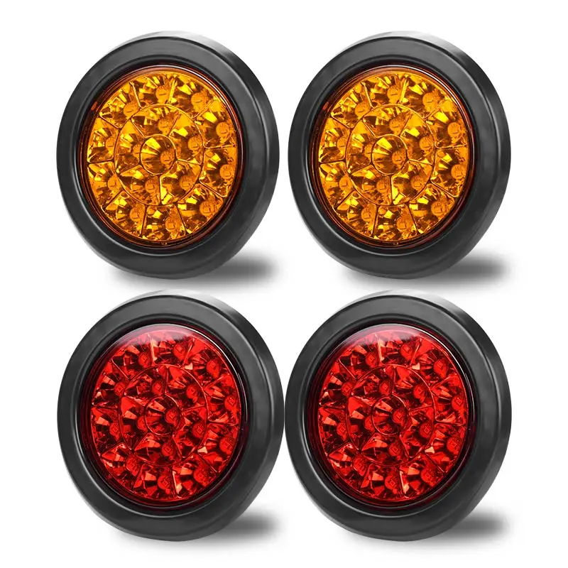 4 Inch 16 Led Round Red Led Tail Lights Amber Turn Signal Lamp Car Stop ...