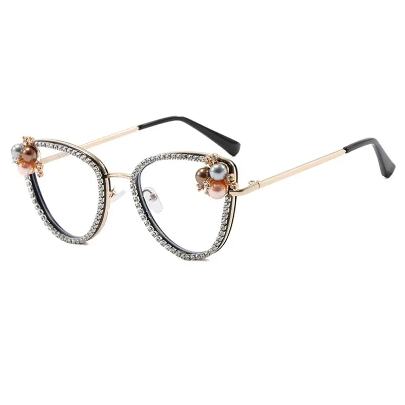 Diamond Clear Lens Glasses Women Fashion Pearl Prescription Glasses ...