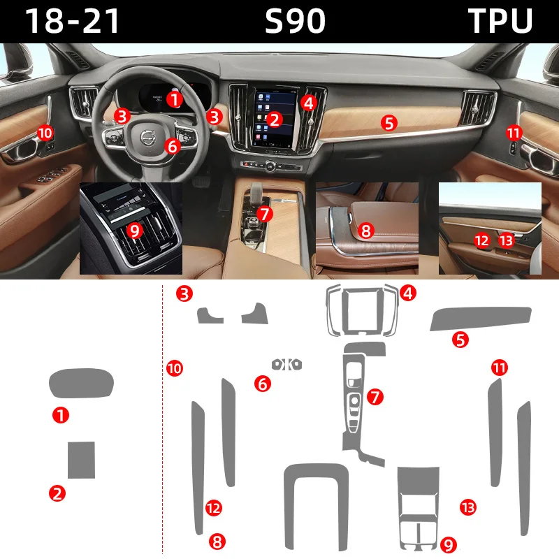 Tpu-Transparent-Film-for-Volvo-S90-V90-Car-Interior-Stickers-Center ...