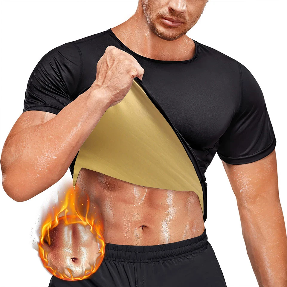 Men Compression Sauna Shirt Thermal Shapewear Fitness Sweat Body Shaper ...