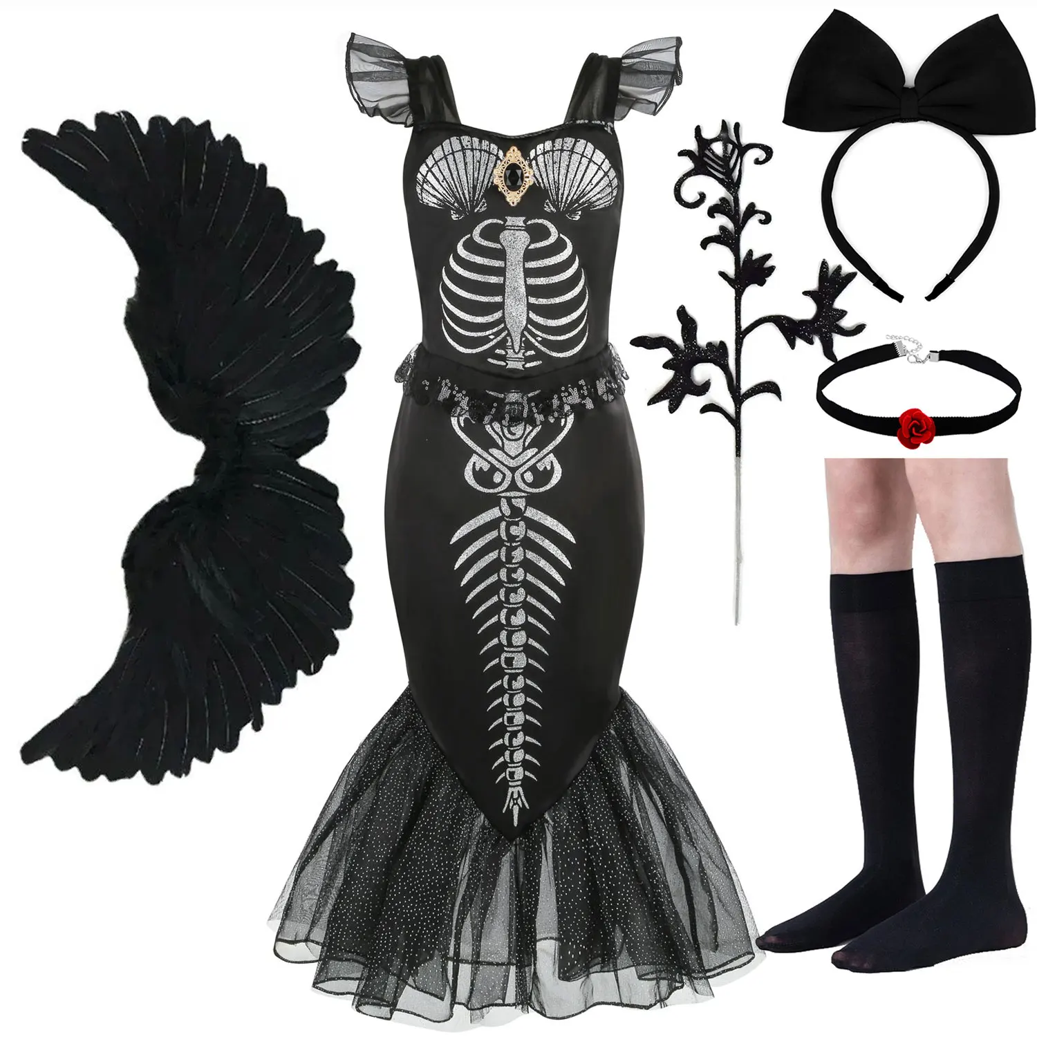 2024 New Girls Ariel Princess The Little Mermaid Tails black Dress ...