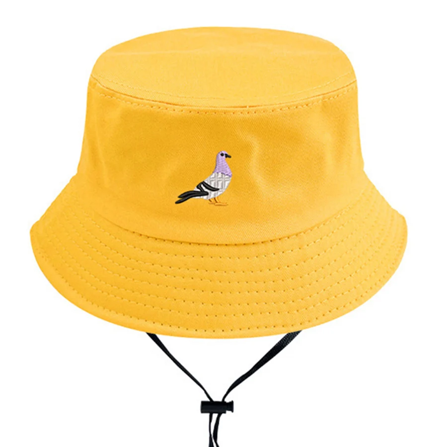 Embroidered Pigeon Cotton Bucket Hats Women Men Detachable strap Bob ...