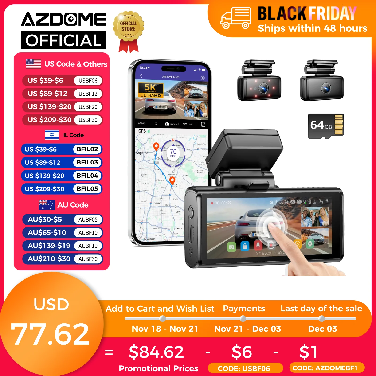 AZDOME-M580-Dash-Cam-5k-Front-Rear-Car-Camera-Built-in-5GHz-WiFi-GPS-4 ...