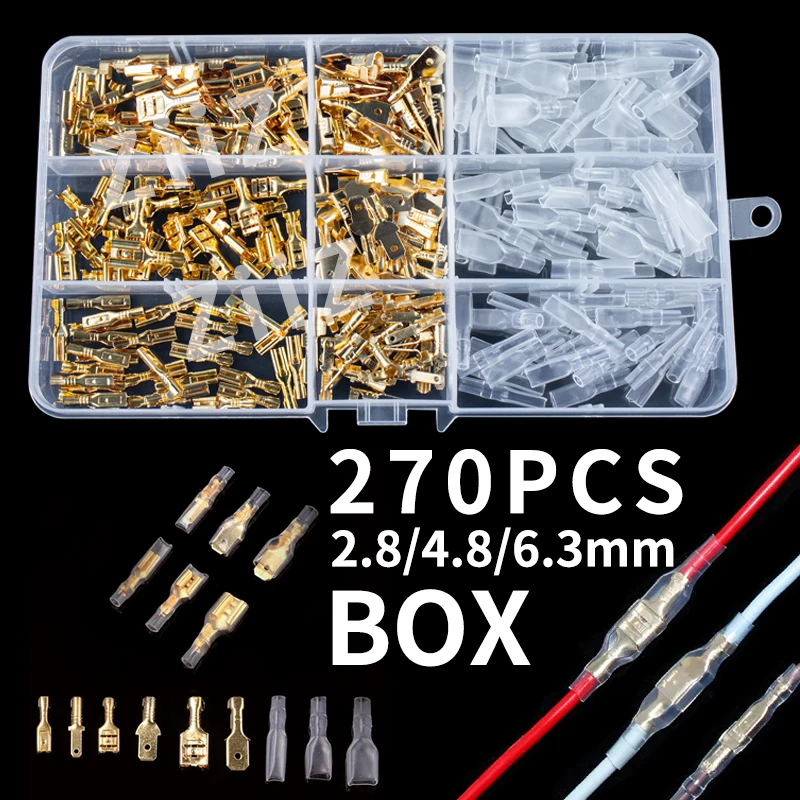 270PCS-BOX-Electric-Wire-Connectors-Set-2-8-4-8-6-3mm-Female-and-male ...