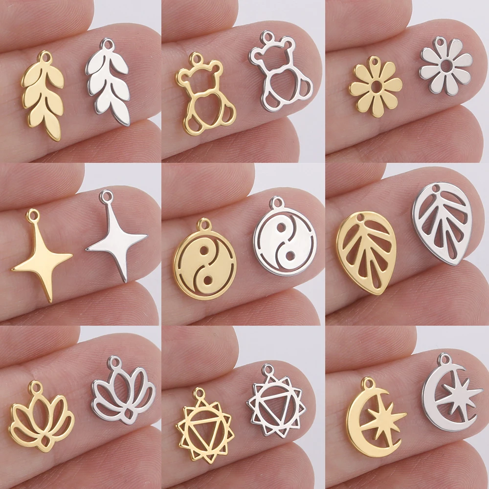 Teamer 5pcs/lot Stainless Steel Charms For Jewelry Making Bear Leaves ...