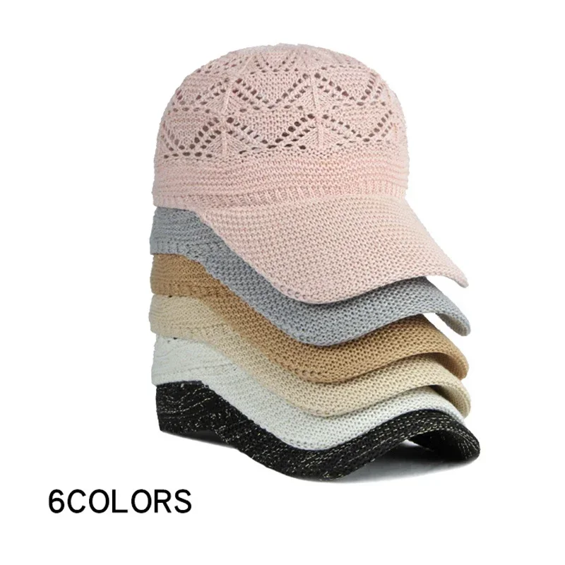 Summer Women Hollow Baseball Cap Breathable Knitting Caps Holiday Mesh ...