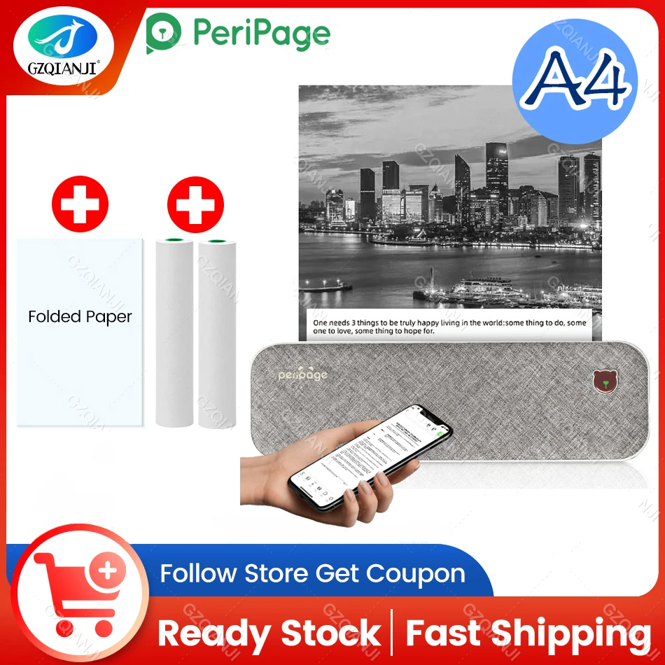 Peripage A4 Printer Wireless Portable HD A40 Paper Thermal Printing for Travel Business Office ...