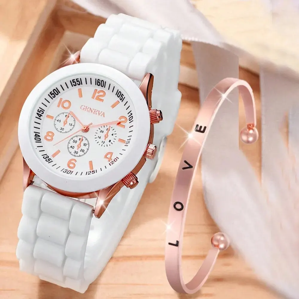 Conjunto-de-relojes-de-mujer-de-moda-reloj-de-cuarzo-de-silicona-blanco ...