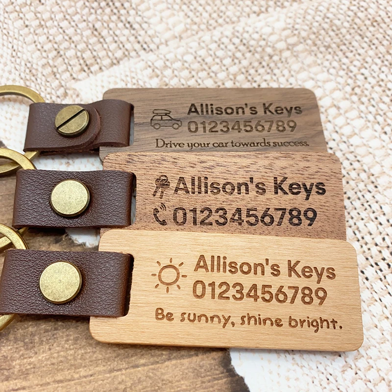 Customized-Name-Phone-Number-Wooden-Laser-Engraved-Keychain ...