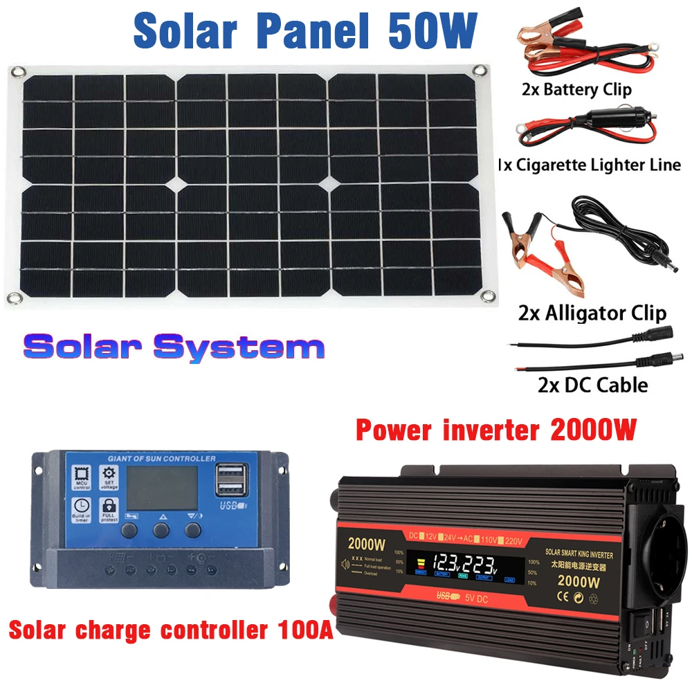 Solar Power Generation System 2000w Power Inverter Eu Dual Usb 12v-220v ...