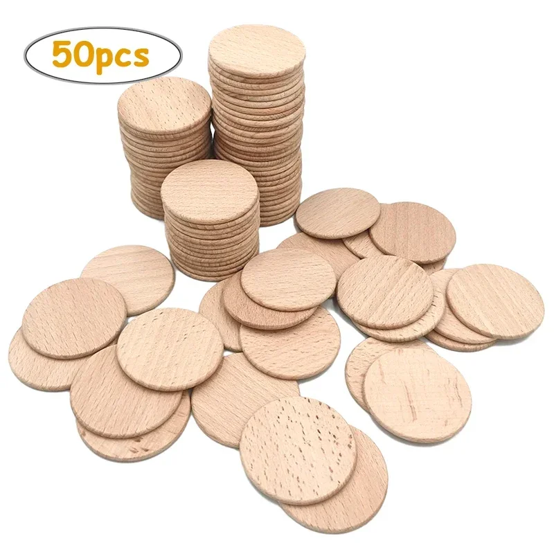 50pcs 3.8cm Natural Beech Wood Slices, Unfinished Solid Wooden Coins ...