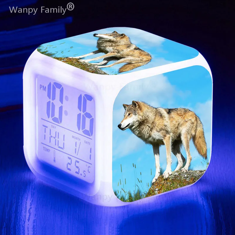 Animal-Wolf-Alarm-Clock-Creative-Cube-7Color-Changing-LED-Digital-Clock ...