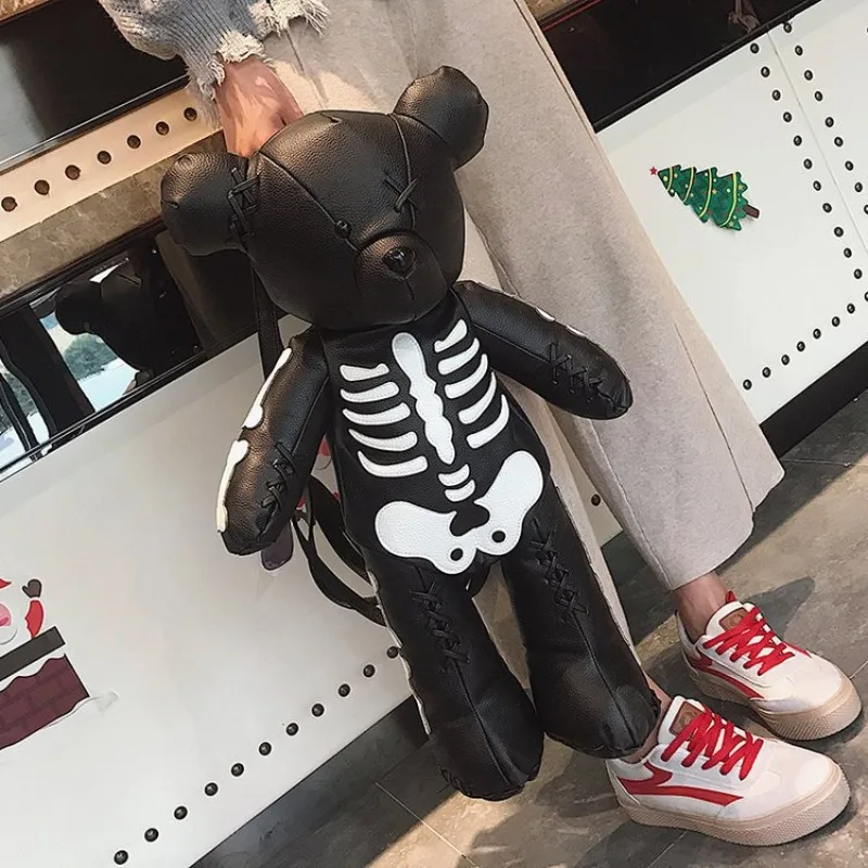 Fashion-Skeleton-Bear-Female-Backpack-Punk-Style-School-Bags-Designer ...