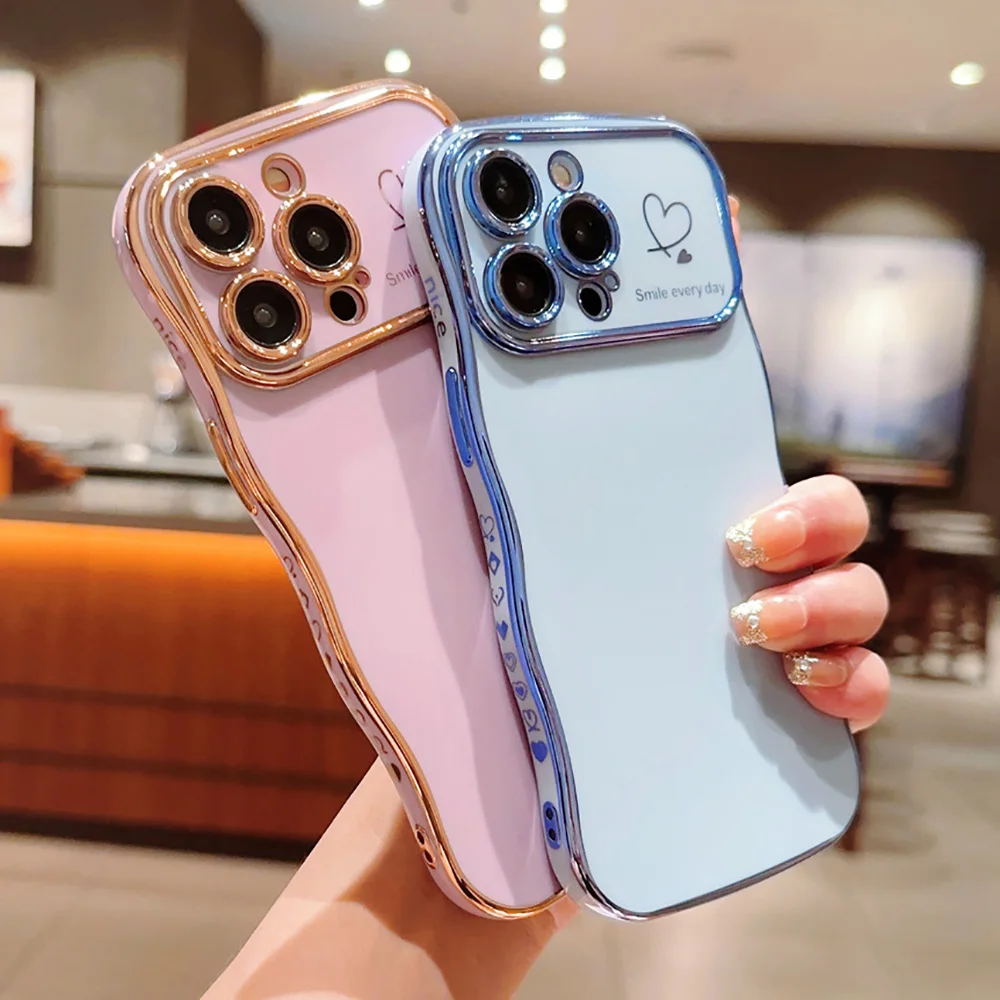 For-iPhone-15-Pro-Max-Case-Plating-Cute-Curly-Wave-Shape-Shockproof ...