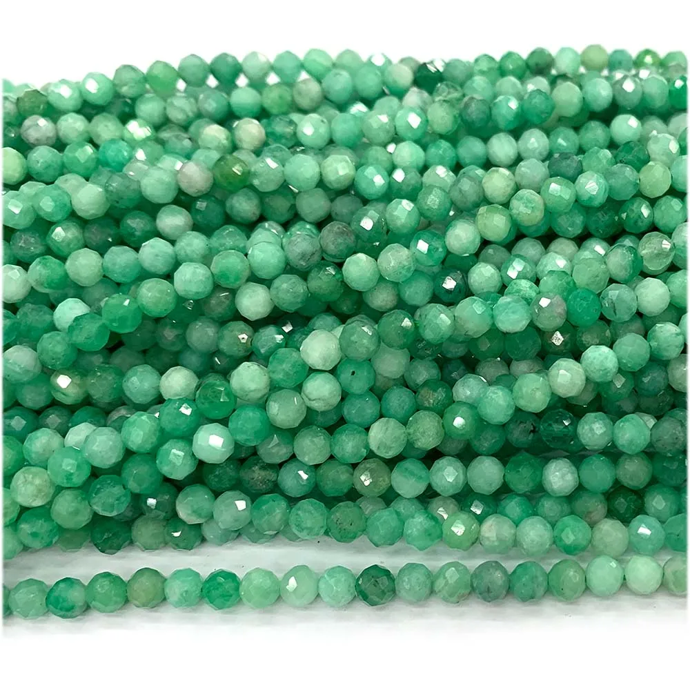 Veemake Natural Green Emerald Round Faceted Small Beads Genuine ...