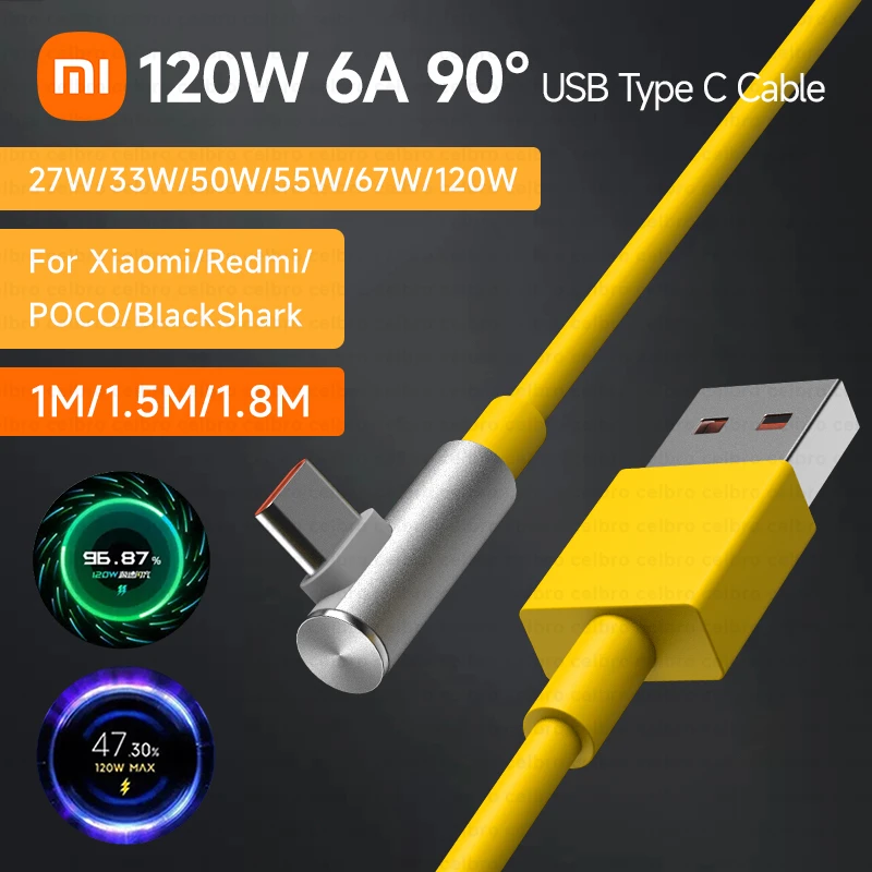 Xiaomi 120W 6A 90 Degree Usb Type C Cable Phone Quick Charger Game ...